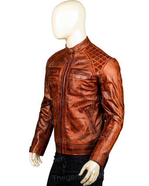 Men Shoulder Design Brown Leather Jacket | Cafe Racer Jacket