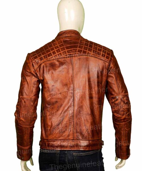 Men Shoulder Design Brown Leather Jacket | Men Brown Leather Jacket