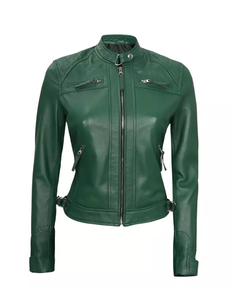 Women Green Biker Leather Jacket | Women Green Leather Jacket