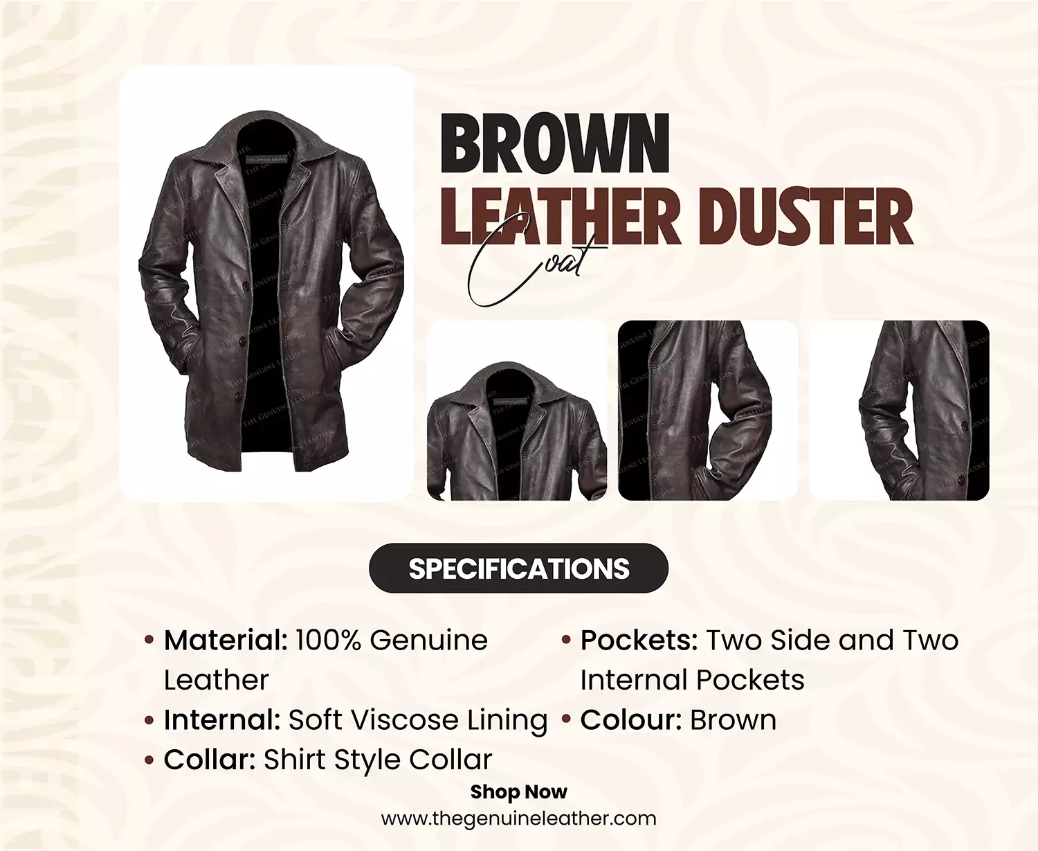 Men Brown Duster Coat | Brown Distressed Leather Coat | Duster Coat