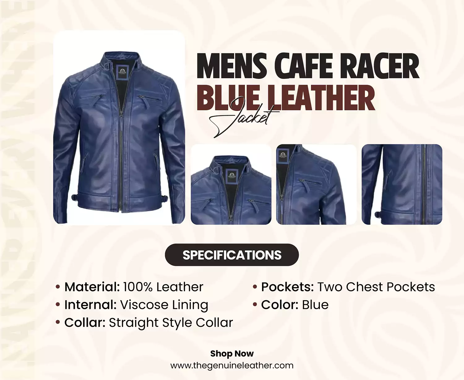 Men Cafe Racer Blue Leather Jacket | Blue Leather Jacket