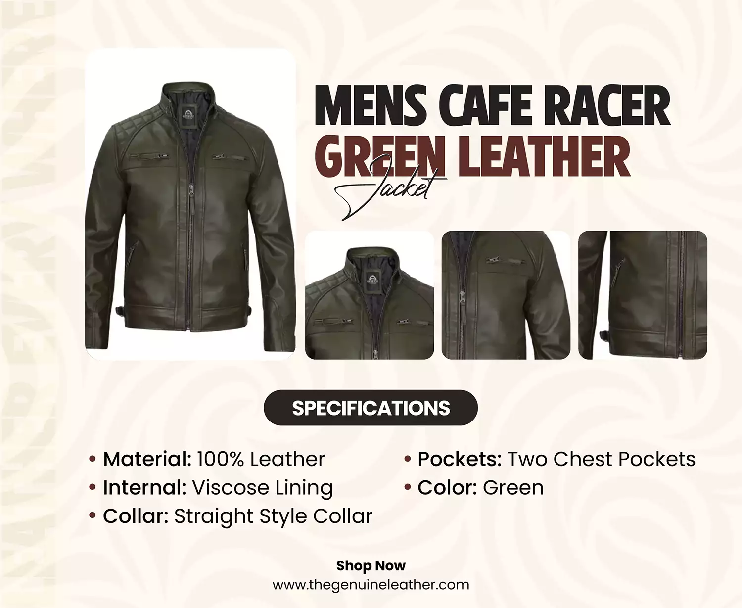 Men Cafe Racer Green Leather Jacket | Green Leather Jacket
