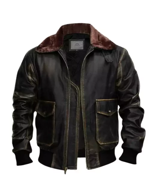 Mens G-1 Flight Distressed Black Aviator Jacket