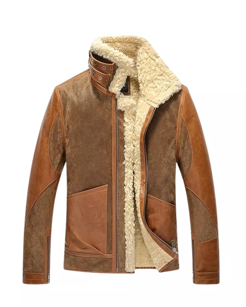 Mens Leather Bomber Warm Pilot Winter Shearling Jacket