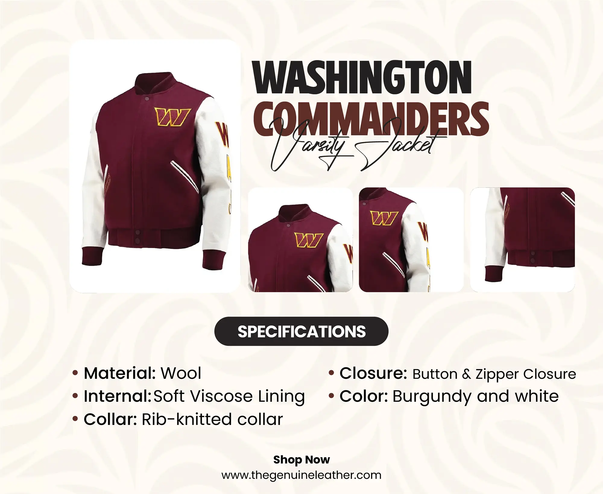 Washington Commanders Varsity Jacket | Genuine Leather