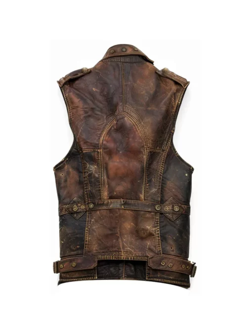 Men's Amell Vintage Distressed Brown Leather Vest