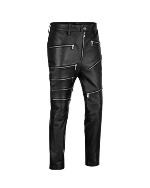 Men's Black Zipper Leather Pants | Black Leather pants