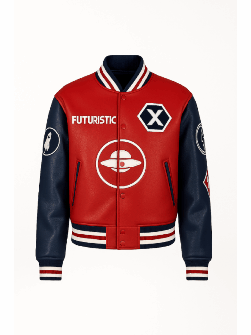 Futuristic ‘X’ Red & Black Leather Jacket | Black Jacket