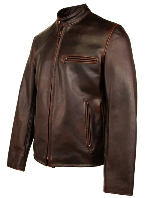Men's Schott Brown Cafe Racer Leather Jacket
