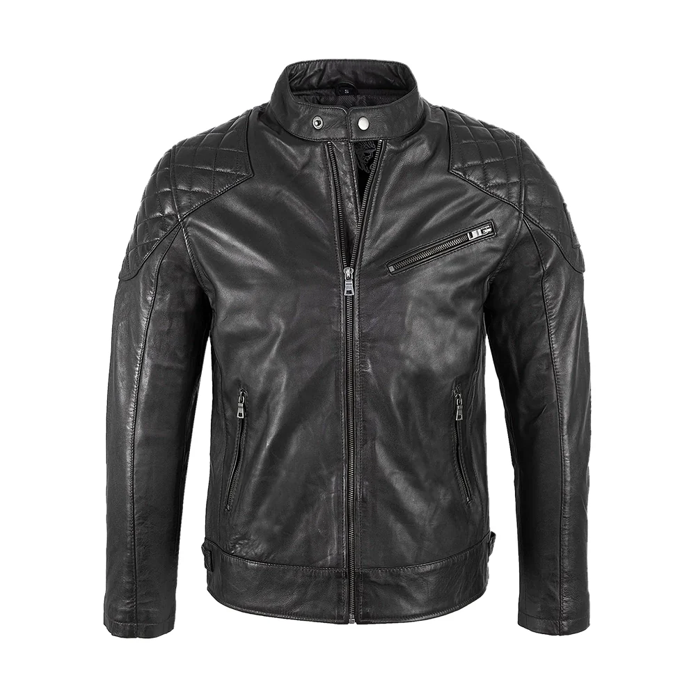 Mens Padded Black Cafe Racer Leather Jacket | Men Black Jacket