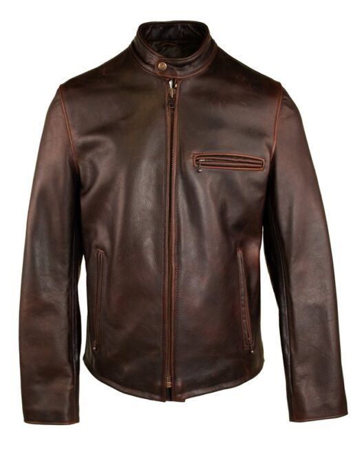 Men's Schott Brown Cafe Racer Leather Jacket